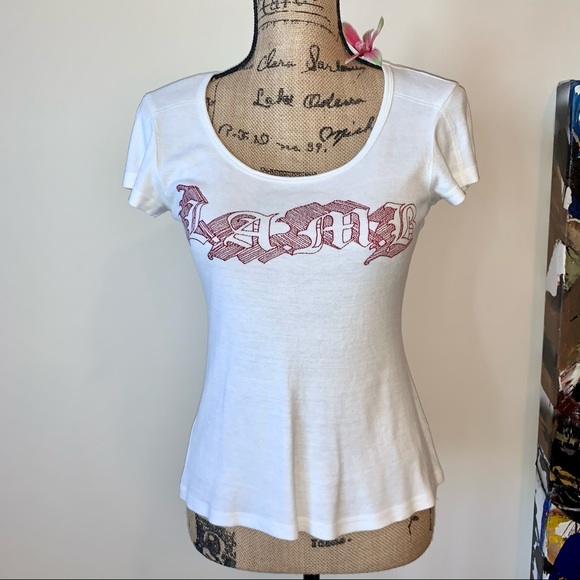L.A.M.B. | Tops | Lamb White Tee With Red Logo | Poshmark